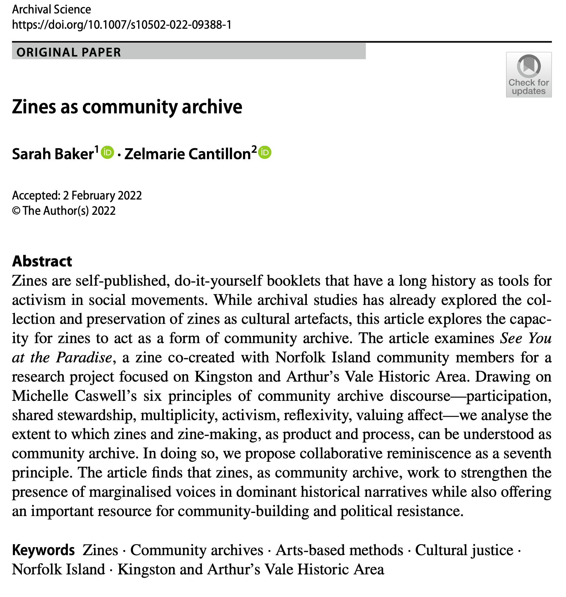 Zines as community archive – REIMAGINING KAVHA
